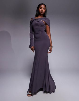 Asos Maxikleid in Schiefergrau mit verdrehtem Detail und einem Ärmel-Silber