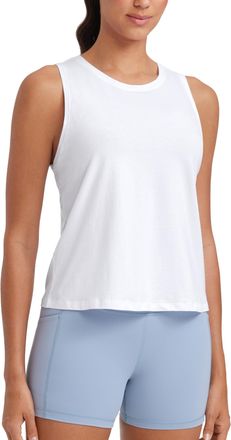 CRZ YOGA Damen Pima Baumwolle &Auml;rmelloses Locker Tank Tops &Uuml;bung Gym Yoga Tops Athletische Shirts Weiss 40