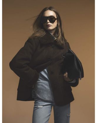 Only manteau &agrave; col en fausse fourrure marron chocolat