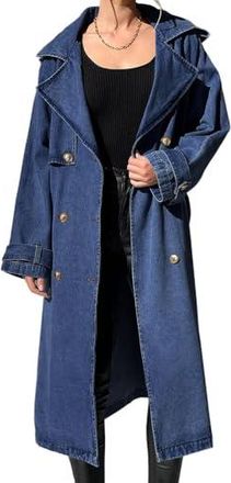 ORANDESIGNE Manteau Long en Denim pour Femme Hiver Jean Blousons à Manches Longues Bouton Manteau avec Poche Trench-coat Vintage Veste en Jean Overcoat Parka Outw