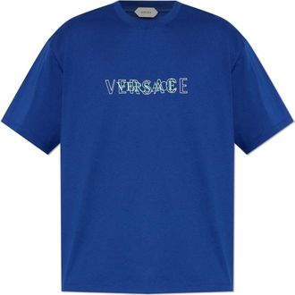 Versace Homme, Tops, Bleu, Taille: XL T-shirt avec logo