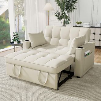 Merax Klappbares Schlafsofa, Couch Sofa 2 Sitzer Multifunktionssofa mit Schlaffunktion, Schlafsofa mit Getr&auml;nkehalter und Kissen, Wohnzimmer/Schlafzimmer/He