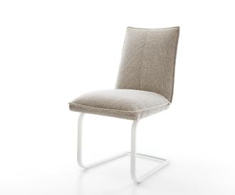 DELIFE Freischwinger Lelio-Flex Webstoff Soft Beige Freischwinger flach Wei&szlig; Taschenfederkern, Esszimmerst&uuml;hle