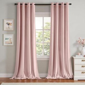 Miulee Rideaux Velours Rose Pastel 140x260 CM Lot de 2, Luxurious Doux Semi-occultant Rideau à Oeillets, Rideau Thermique Isolant Anti Chaleur Velours pour C