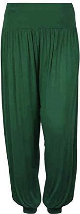 WearAll Grande Taille uni Pantalons Harem Pants - Vert Foncé - 52-54