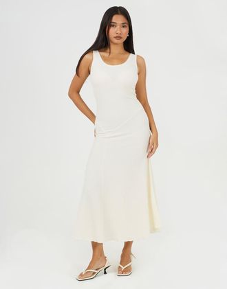 Brave Soul Robe longue &eacute;vas&eacute;e en jersey textur&eacute; avec bretelles fines et dentelle - Cr&egrave;me-Blanc
