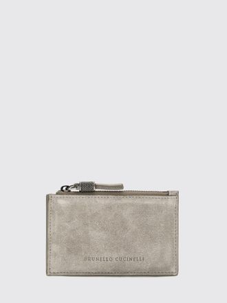 Brunello Cucinelli Porte-cartes plat zipp&eacute; en cuir su&eacute;d&eacute; avec logo