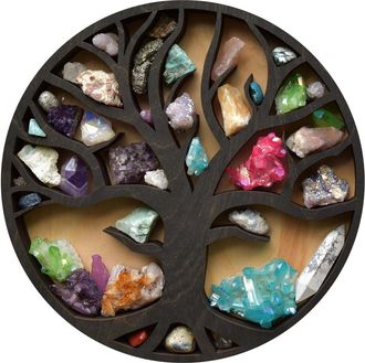 Generic Kristallregal - Wandmontiertes Steinregal, rundes schwebendes aus Holz | Edelsteinhalter mit Lebensbaum-Design, kreisf&ouml;rmige schwimmende Regale f&uuml;r Kr