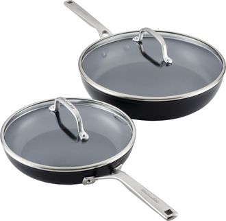 KitchenAid Harteloxiertes Induktions-Bratpfannen-Set mit geh&auml;rteten Deckeln, 4-teilig, 25,4 cm und 30,5 cm, langlebig, gleichm&auml;&szlig;iges Erhitzen, ofenfest bis 260 &deg;