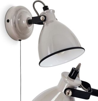 HOFSTEIN Wandleuchte Selki, moderne Wandlampe aus Metall in Grau glänzend/Weiß/Schwarz mit verstellbarem Strahler, Leuchte im Retro/Vintage-Design mit Zugschnu