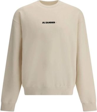 Jil Sander Homme, Sweatshirts et sweats &agrave; capuche, Beige, Taille: S SweaT-shirt Minimaliste avec Logo et D&eacute;tails C&ocirc;tel&eacute;s
