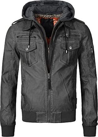 Indicode Hommes Aaron Jacket | Veste en cuir avec capuche amovible Raven XL
