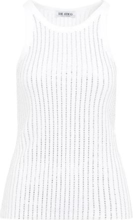 The Attico Femme, Tops, Blanc, Taille: 36 FR D&eacute;bardeur en maille c&ocirc;tel&eacute;e