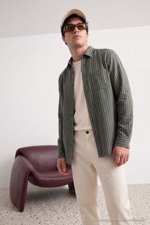 Trendyol MAN Herren Khaki Gestreift Lang Regular Fit Hemden
