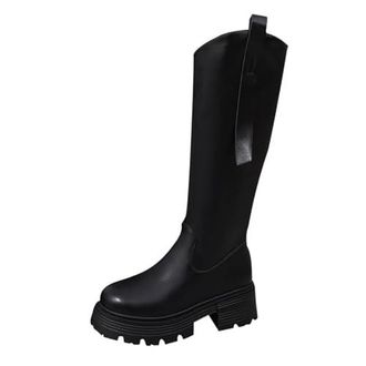 Generic Bottes hautes au genou extensibles et &eacute;l&eacute;gantes pour femme - Bout rond - Couleur unie - Talon &eacute;pais - Fermeture &eacute;clair lat&eacute;rale - Confortables - Autom