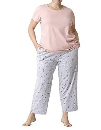 Hue Ensemble Pyjama Manches Courtes pour Femme - Tee et Skimmer - Rose Acajou - Bitzy Bloom - 2X