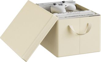 Woltu Aufbewahrungsbox mit Deckel 1 Stück, aus Polyesterstoff, für Schlafzimmer, Arbeitszimmer, Wohnzimmer, Organizer Box mit Griffen, für Kleidung Spielzeu