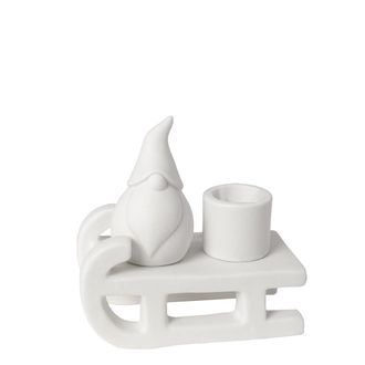 Storefactory Kerzenhalter Sture Schlitten mit Santa Keramik 9x5x9 cm weiß