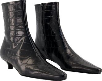 Toteme Crocodile-Embossed Calfskin Ankle Boot - Black