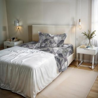 Italian Bed Linen Bettw&auml;scheset River f&uuml;r Einzelbett aus Baumwolle und recycelten Fasern, Design: Sepik Grey, gefertigt in Italien, Twin