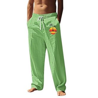 Generic Pantalon dentra&icirc;nement en coton et lin pour homme, d&eacute;contract&eacute;, tendance, ample, imprim&eacute; noix de coco 3D, pantalon classique, Vert, XXL