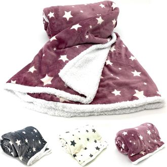 Heimtexland Soft Touch Kuscheldecke Sterne Sherpa Plüsch XL 200x150 Ökotex Fell Decke Beere Typ718