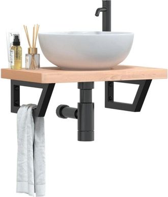 vidaXL vidaXL Waschbeckenregal Wandmontage Stahl und Massivholz Buche