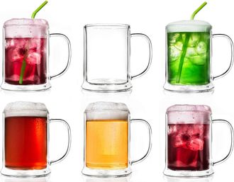 Creano doppelwandiges Bierglas 500ml, Thermoglas Beerglass, Bierkrug, Humpen (6X 500ml)