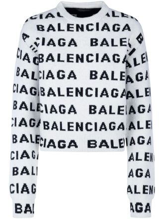 Balenciaga pull &agrave; logo en intarsia - Blanc