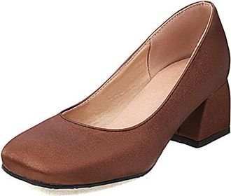 SJJH Escarpins à enfiler pour femme avec talon carré et pointe carrée, marron, 36 EU