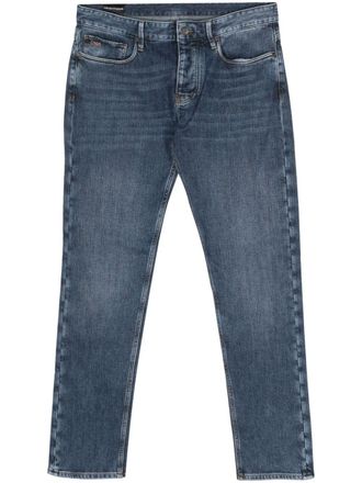 Emporio Armani jean slim &agrave; plaque logo - Bleu