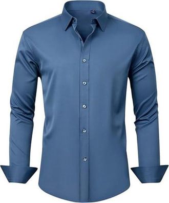 Generic Chemise habill&eacute;e extensible &agrave; manches longues pour homme - Chemise formelle boutonn&eacute;e pour le travail, les loisirs, les mariages, Bleu-a, 5XL