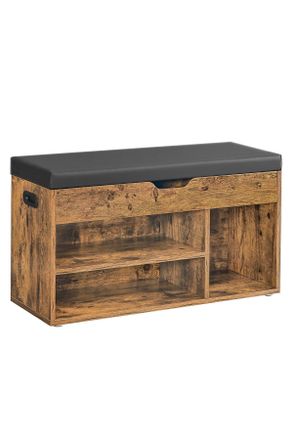 Boxxx Garderobenbank Vasagle, Braun, Schwarz, Textil, Vintage, 1-2-Sitzer, F&uuml;llung: Schaumstoff, 80x44x30 cm, Truhe im Sitz, abwischbar, Garderobe, Garderob