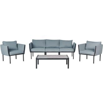 Beliani Lounge Set Schwarz Stahl 4-Teilig 5-Sitzer mit Kissen Dunkelgrau Modern Terrasse Outdoor Garten Set 3-Sitzer Sofa 2 Sessel u. Couchtisch