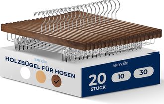 SereneLife Rockb&uuml;gel, Kleiderb&uuml;gel Holz, 20 St&uuml;ck Kleiderb&uuml;gel mit Klammern, Hosenb&uuml;gel mit 360 &deg; Schwenkhaken & Verstellbare Clips 35.5cm, Kleiderb&uuml;gel Platzspa