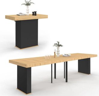 IDMarket Idmarket - Table console extensible 14 personnes 300 cm - Bois noir - 5 rallonges de 51 cm - Dimensions compactes 90 x 47 cm