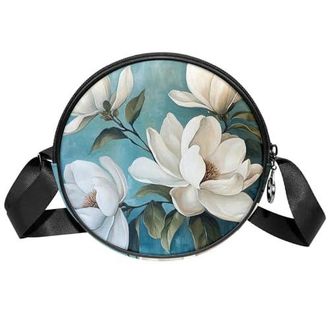 Generic Circle Sac &agrave; bandouli&egrave;re pour femme, petit sac &agrave; bandouli&egrave;re blanc avec fermeture &eacute;clair, bretelles r&eacute;glables, sac &agrave; main rond d&eacute;contract&eacute; pour femmes