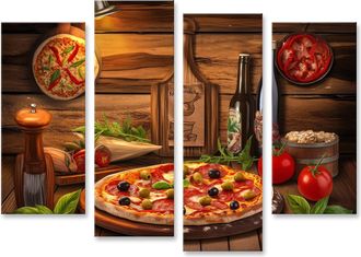 Islandburner Bild auf Leinwand Italienische K&uuml;che mit Pizza und Zutaten f&uuml;r K&uuml;che Liebhaber Restaurant Bilder Wandbilder Poster