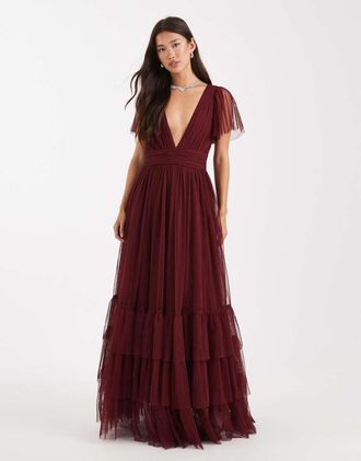 Lace & Beads Robe longue de demoiselle dhonneur - Bordeaux-Rouge