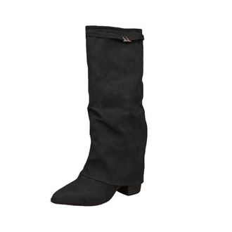 Generic Bottes hautes pour femme - Large mollet - Pliables - &Eacute;l&eacute;gantes - Talon bloc &eacute;pais - Polyvalentes et confortables - Pour lautomne et lhiver, Noir, 39.5