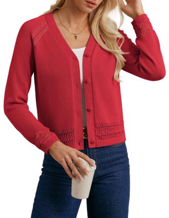 Grace Karin Langarm Elastisch Strickjacke Cardigan Casual Leicht Casual Cardigan Strickmantel Rot