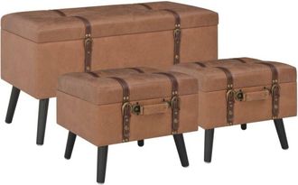 vidaXL Vidaxl - Tabourets de rangement lot de 3 Marron Similicuir