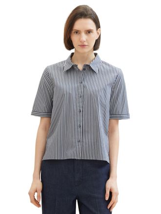 Tom Tailor Damen Loose Fit Bluse mit Streifen, 35631 - Navy White Thin Stripe, 40
