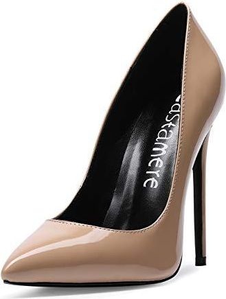 Castamere Escarpins Femme Talon Doublure Noir Sexy Talon Haut Aiguille Bout Pointu High Heels Chaussures Stilettos Talons 12CM Verni Beige Escarpin EU 38