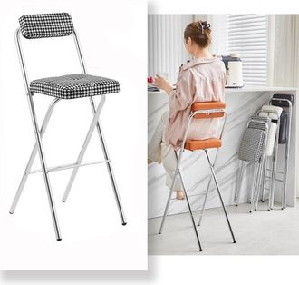 Generic Hoher, klappbarer Barhocker mit R&uuml;ckenlehne, gepolstertem Ledersitz, tragbarer Tresenhocker f&uuml;r K&uuml;cheninsel, Caf&eacute;, Gesch&auml;ft - platzsparendes Design