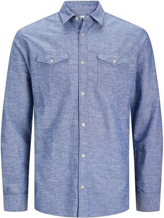 Jack & Jones Herren Jcosheridan Linen Blend Shirt Ls Langarmhemd 12251713,Faded Denim,L