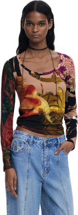 Desigual T-SHIRT MANICHE LUNGHE DONNA MARRONE