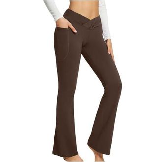Generic Legging &eacute;vas&eacute; d&eacute;contract&eacute; pour femme - Pantalon de yoga extensible - Taille haute - Pantalon dentra&icirc;nement - Pantalon de sport - Legging gainant, caf&eacute;