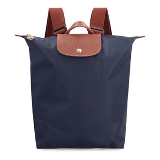 Longchamp Femme, Sacs, Bleu, Taille: ONE Size Sac &agrave; Dos en Nylon Vert avec D&eacute;tails en Cuir