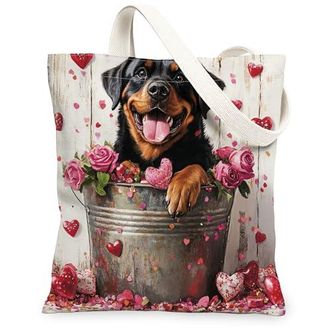 Generic Rottweilers Sac fourre-tout en toile r&eacute;utilisable pour le shopping Motif roses en bois pour la Saint-Valentin 33 x 38 cm